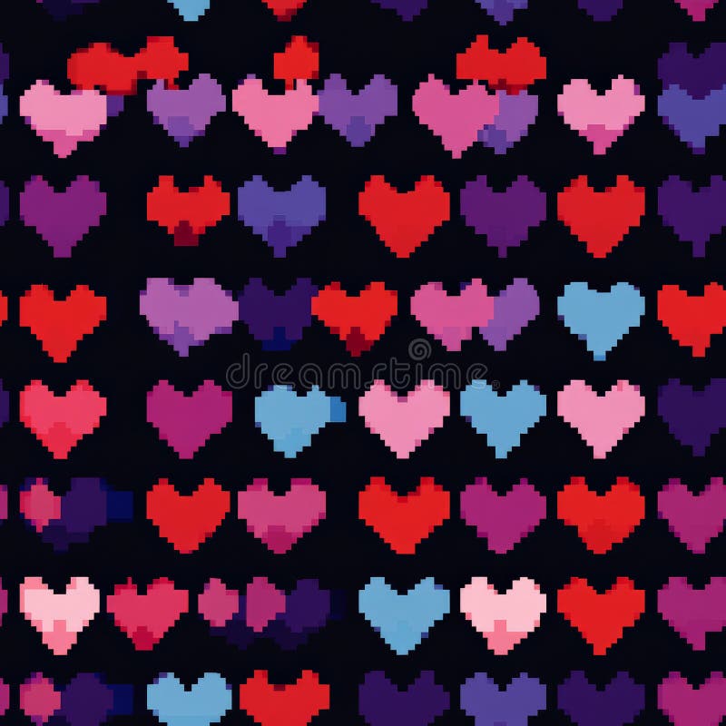 A Repeating Pattern of Pixelated Hearts, Inspired by Retro 8-bit Video ...