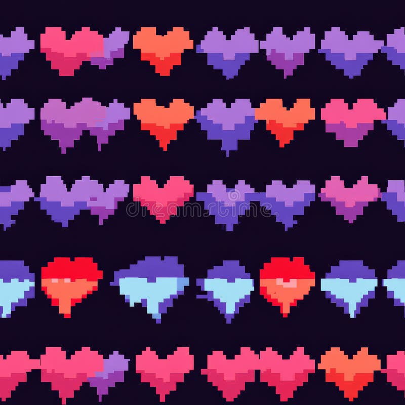 A Repeating Pattern of Pixelated Hearts, Inspired by Retro 8-bit Video ...