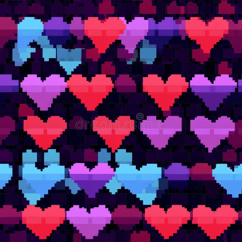 A Repeating Pattern of Pixelated Hearts, Inspired by Retro 8-bit Video ...