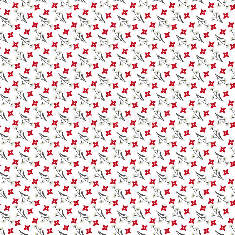 Seamless Pattern with Red and White Stylized Floral Elements on White ...