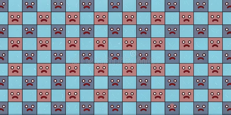 Repeating Pattern of Sad Faces in a Checkered Grid Design. Generative ...