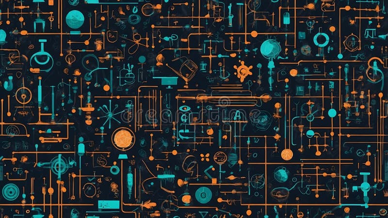 Repeating Pattern of Scientific Icons with Microscopes, Atoms, Math ...