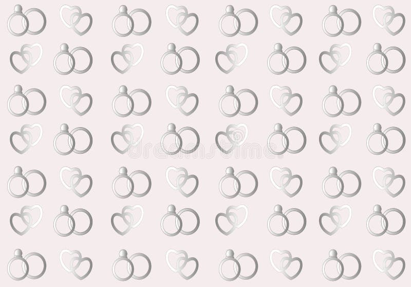 Repeating Pattern of Silver Wedding Rings and Hearts on Pink Background ...