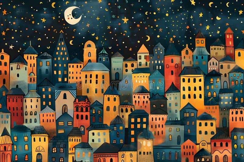 A Repeating Pattern of Simplified Buildings in Different Colors and ...