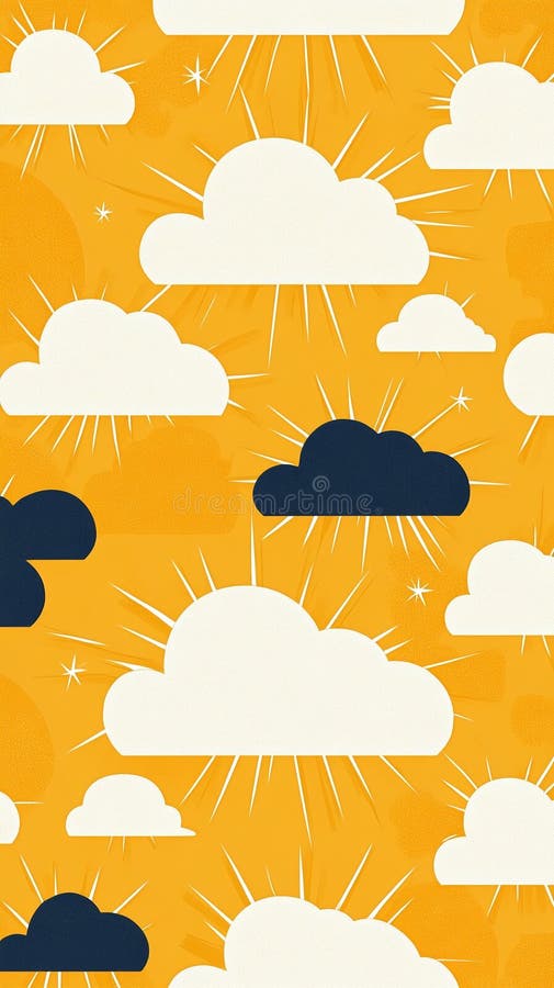 Repeating Pattern of Stylized Clouds and Sun Rays in a Retro Style ...