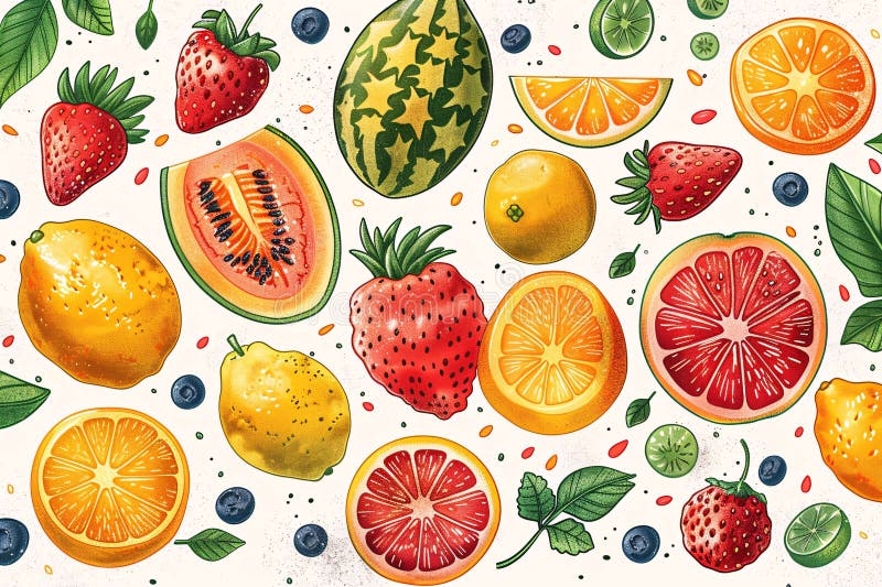 Repeating Pattern with Summer Fruits. Stock Illustration - Illustration ...