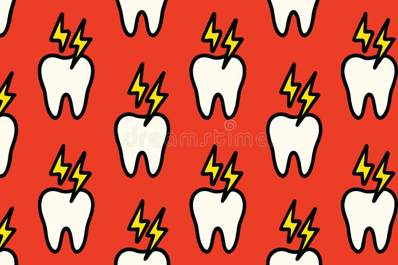 Repeating Pattern of Teeth with Lightning Bolts Illustrating Toothache ...