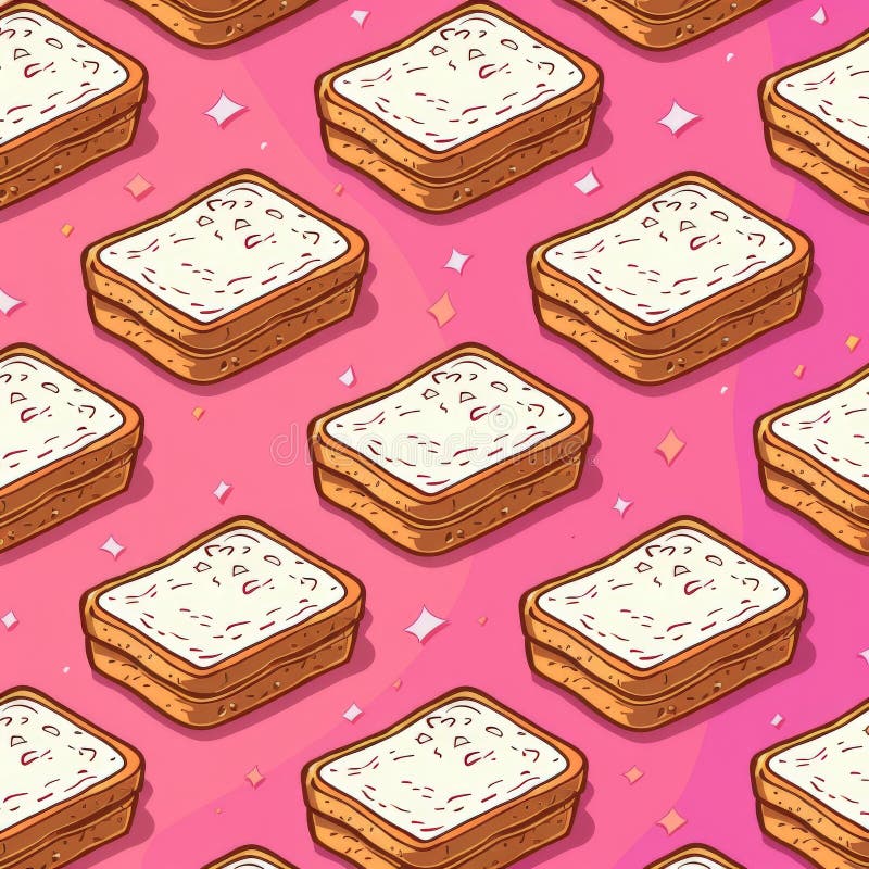 Retro Toasted Bread Pattern on Pink Background Stock Illustration ...