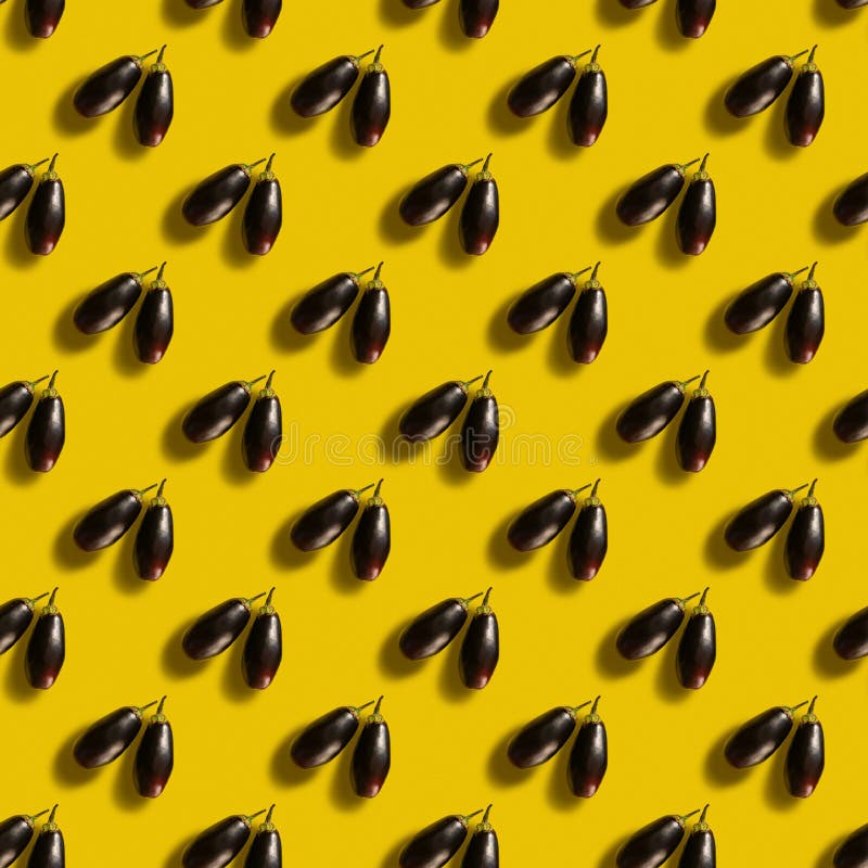 A Repeating Pattern of Two Eggplants with Harsh Shadows is Set Against ...