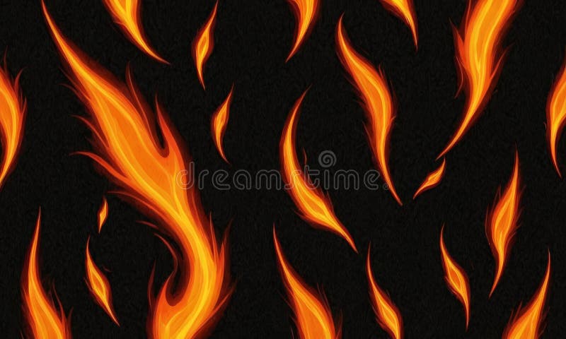 Repeating Pattern Vibrant Orange Flames Against Black Background ...