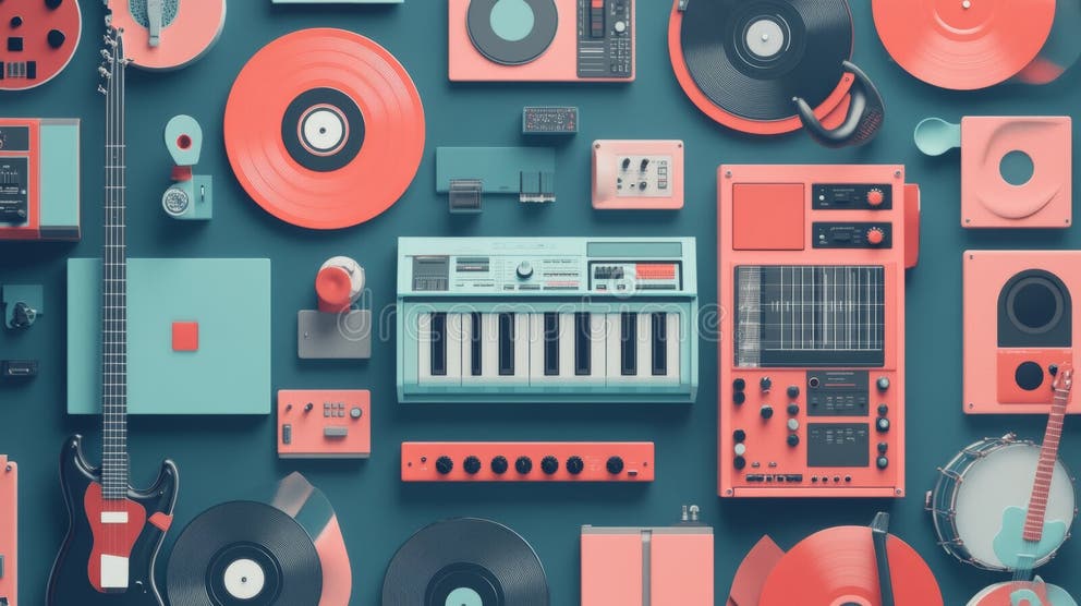 A Repeating Pattern of Vinyl Records and Turntables, Accented by ...