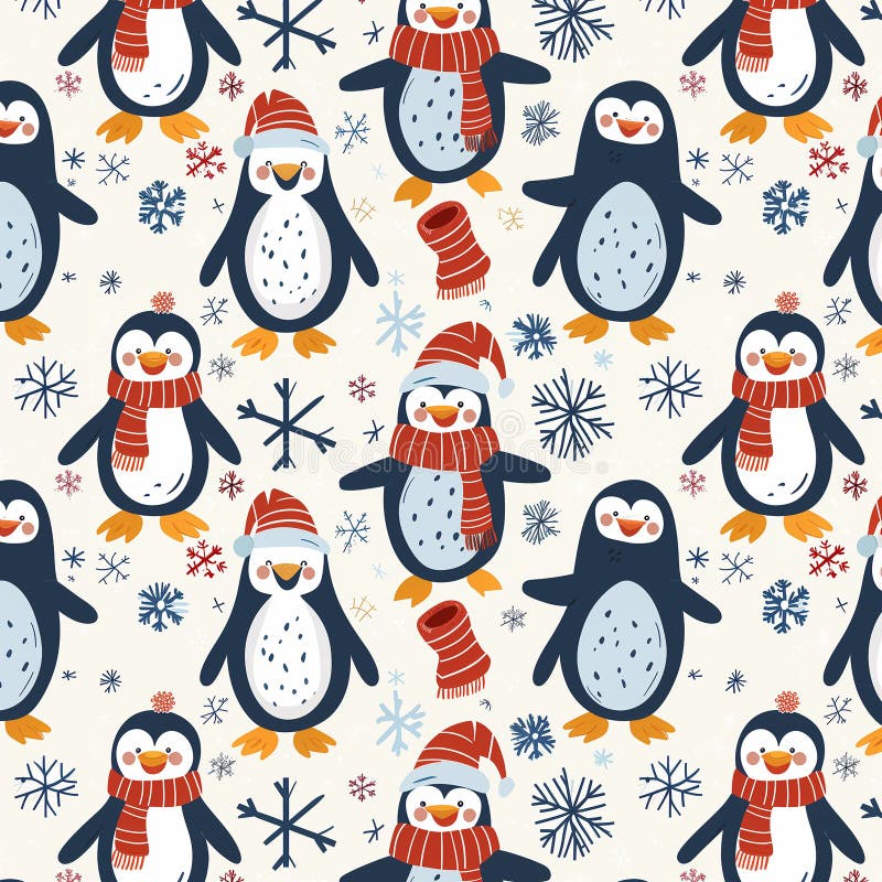Repeating Pattern Wallpaper Featuring Penguins in Knitted Hats Stock ...