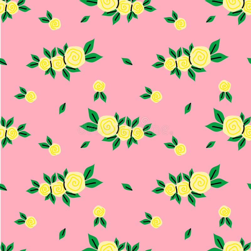 Yellow Rose Pattern on Pink Background Stock Vector - Illustration of ...