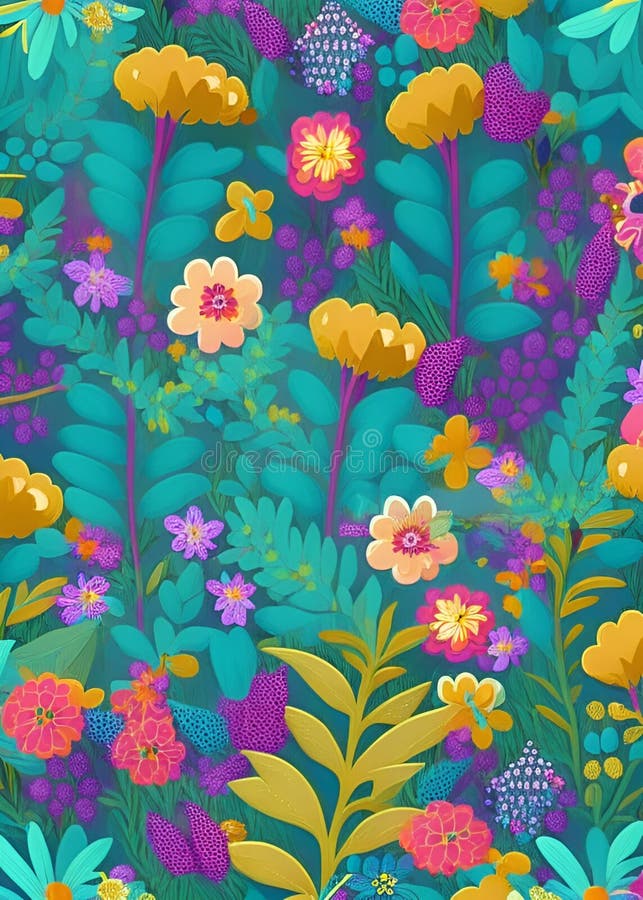 The Repeating Patterns Design, Fabric Art of Flowers and Tree. Stock ...