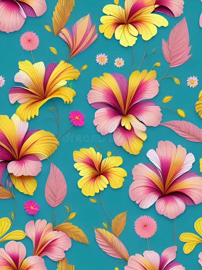 The Repeating Patterns Design, Fabric Art of Flowers and Tree. Stock ...