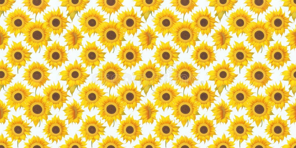 Repeating Patterns Sunflowers White Background Seamless Patterns Step ...