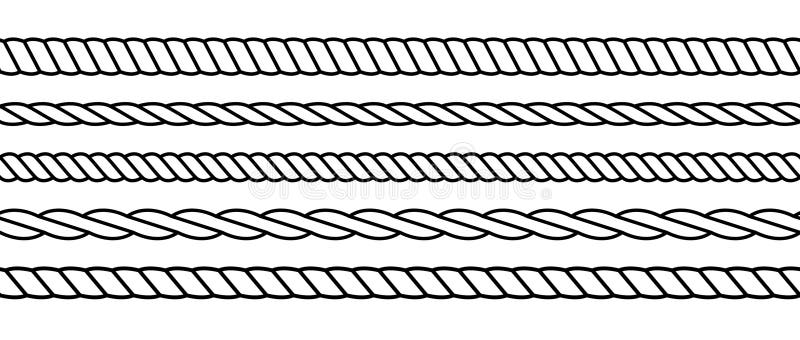 Repeating Rope Set. Seamless Hemp Cord Line Collection. Outline Chain ...