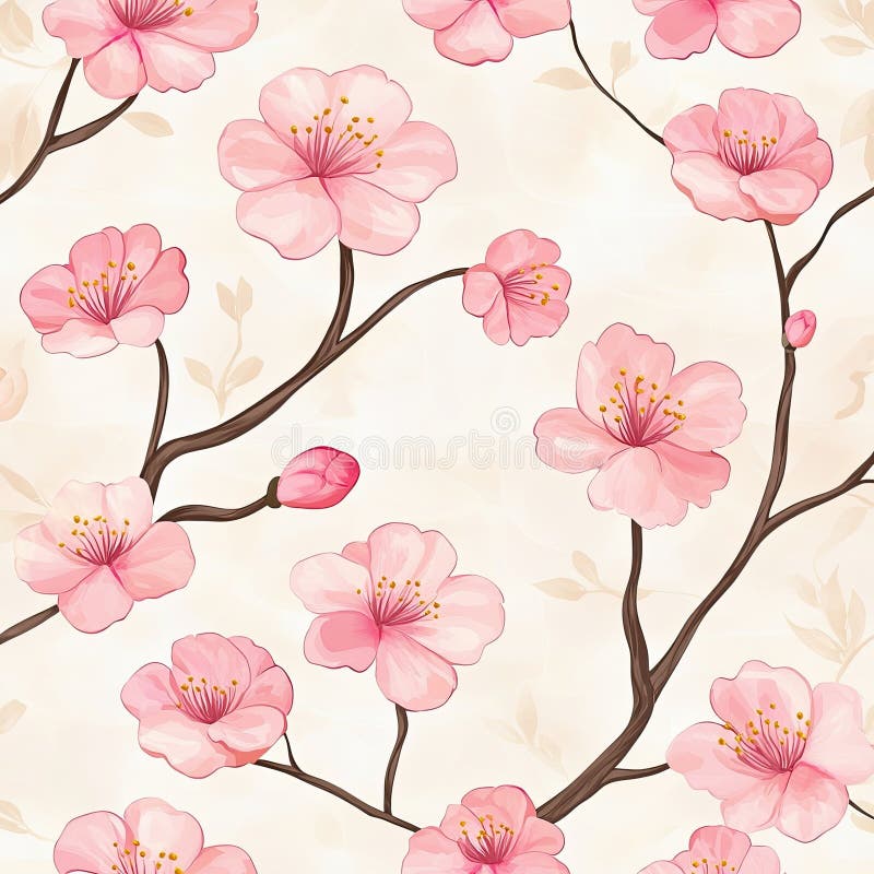 Repeating Sakura Cherry Blossom Pattern Blooming Branches Stock Photos ...