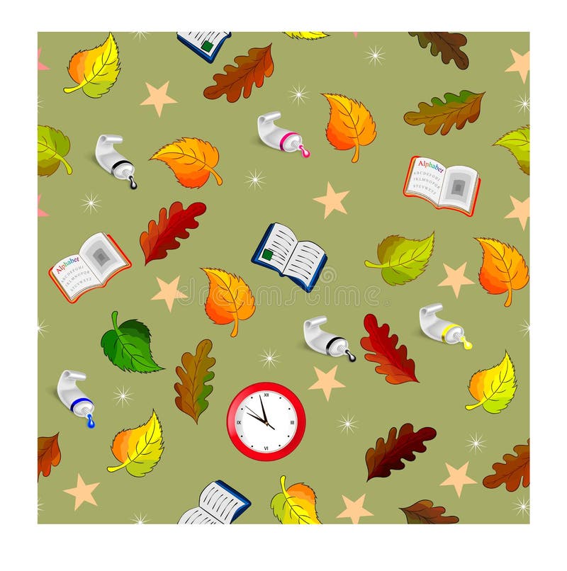 Repeating School Pattern with Autumn Leaves Stock Vector - Illustration ...