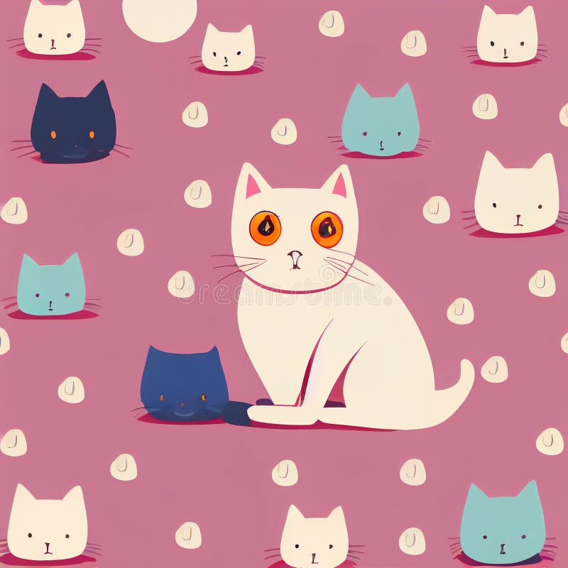 Repeating Seamless Cat Pattern on Pink Background, Cute Texture Stock ...