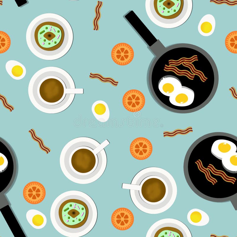 Seamless Breakfast Pattern stock illustration. Illustration of fried ...