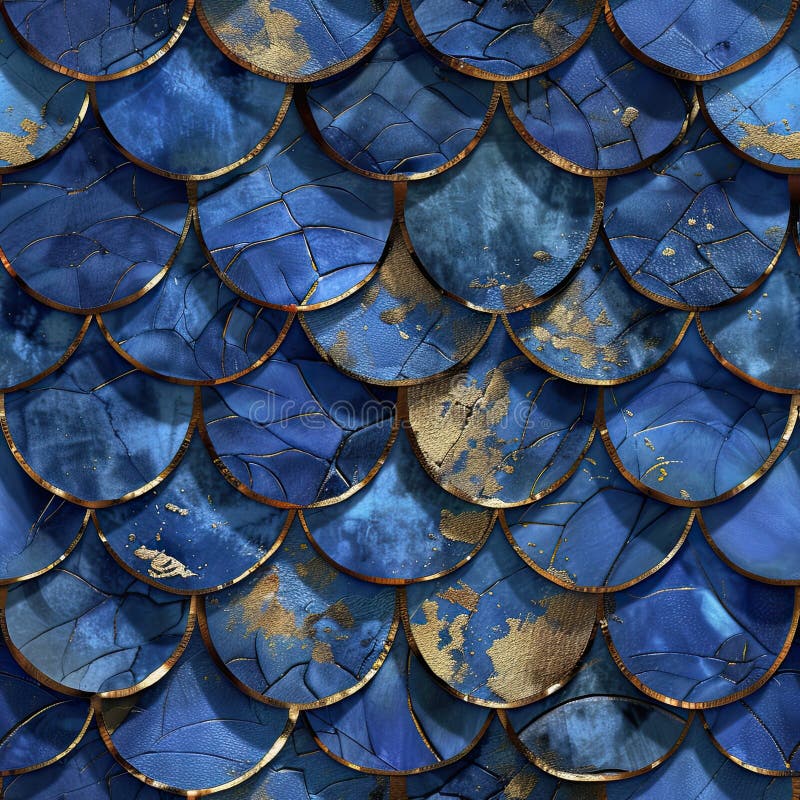 Repeating Pattern of Dragon Scales in Cobalt Blue and Gold Stock ...