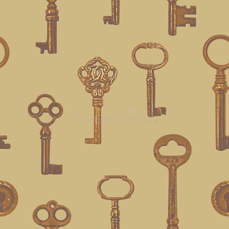 Vintage Seamless Pattern with Old Beautiful Keys Stock Vector ...
