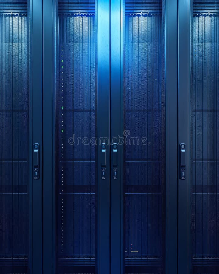 Repeating Server Rack Outlines: Minimalist Blue Glow Data Center Art ...
