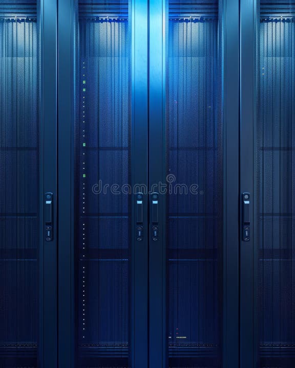 Repeating Server Rack Outlines: Minimalist Blue Glow Data Center Art ...