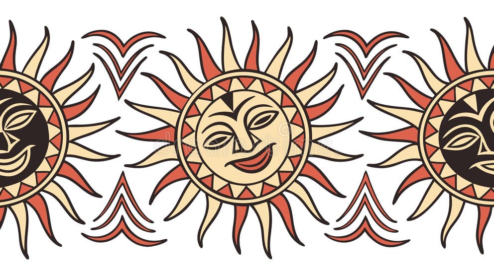 Repeating Stylized Sun Faces Pattern, Vector Design Generative AI Stock ...