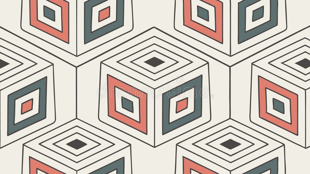 Repeating Pattern of Stylized Geometric Cubes with Colorful Faces ...