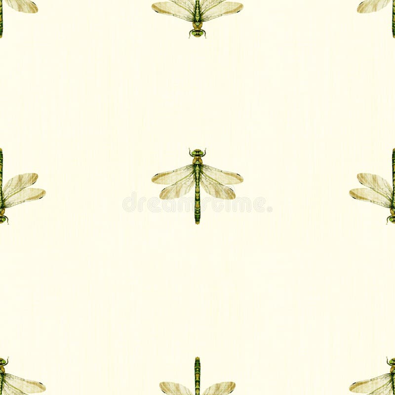 Seamless Repeating Watercolour Dragonfly Pattern on Light Background ...