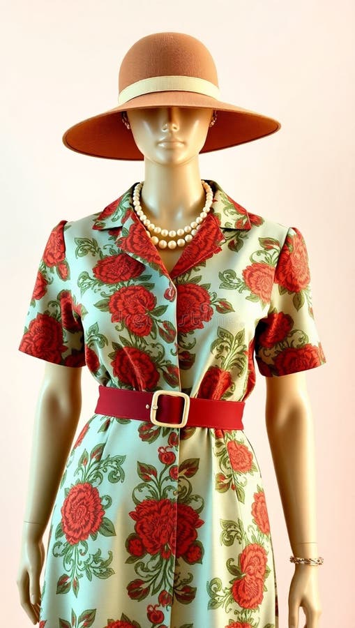 A Mannequin with a Hat and Dress Vintage Fashion Stock Illustration ...