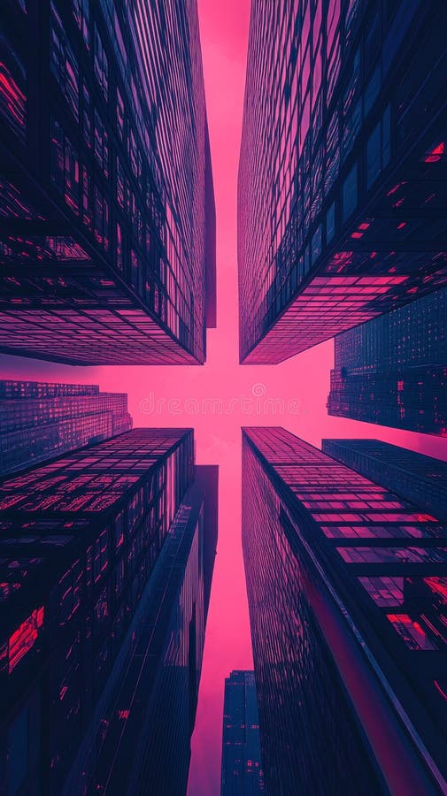 Repetitive Geometric Layout of Skyscrapers in a Synthwave Style Stock ...