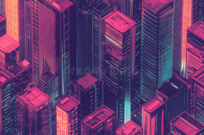 Repetitive Layout of Synthwave-inspired Skyscrapers Stock Illustration ...