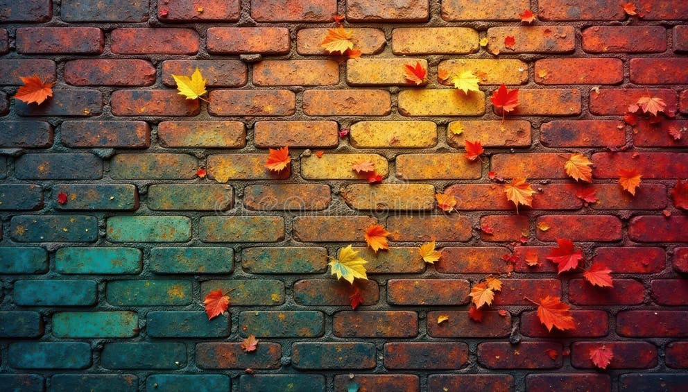 Repetitive Leaf Pattern on Weathered Brick Wall, Design, Botanical ...