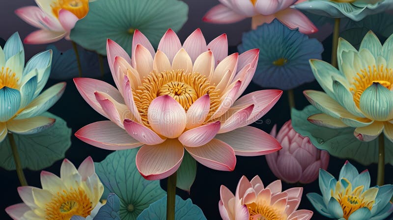 A Repetitive Lotus Flower Pattern in Calming Pastel Tones Stock ...