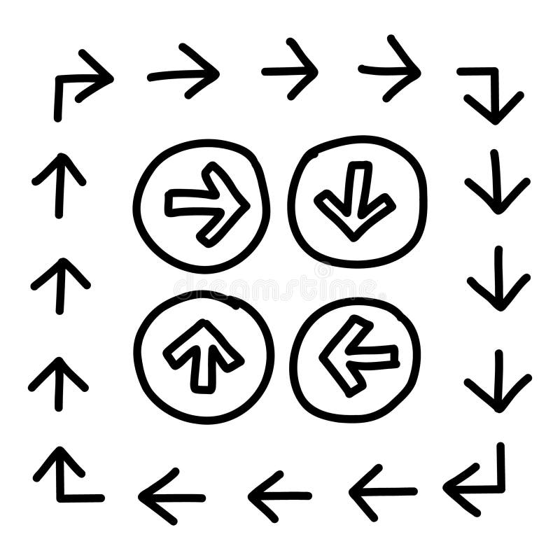 Hand Drawn Arrows Moving Clockwise in Square. Vector Black Bold Line ...