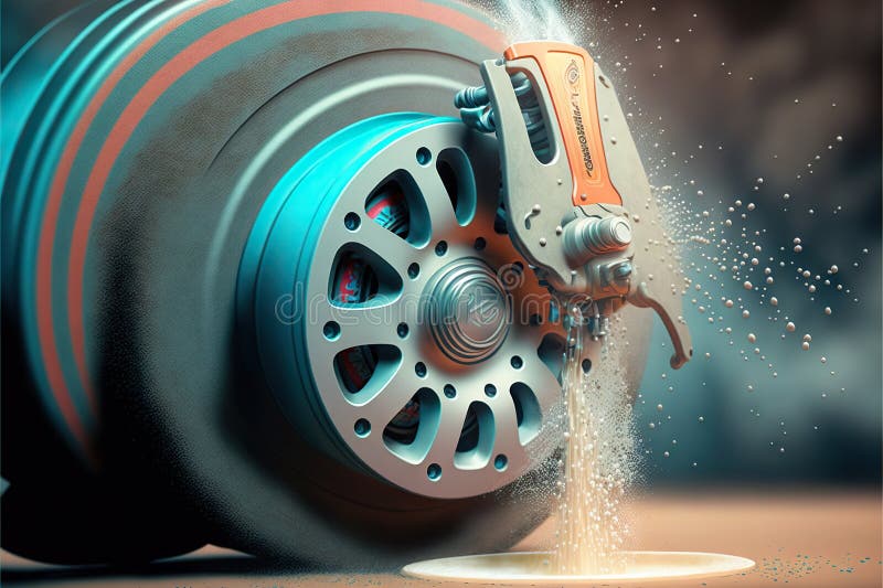 Replacement of Brake Discs and Coating with Green Paint Spraying Stock ...