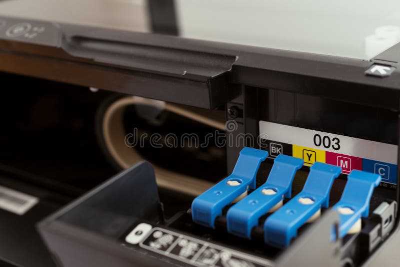 Replacement of Cmyk Set of Ink Cartridges in Printer Stock Photo ...