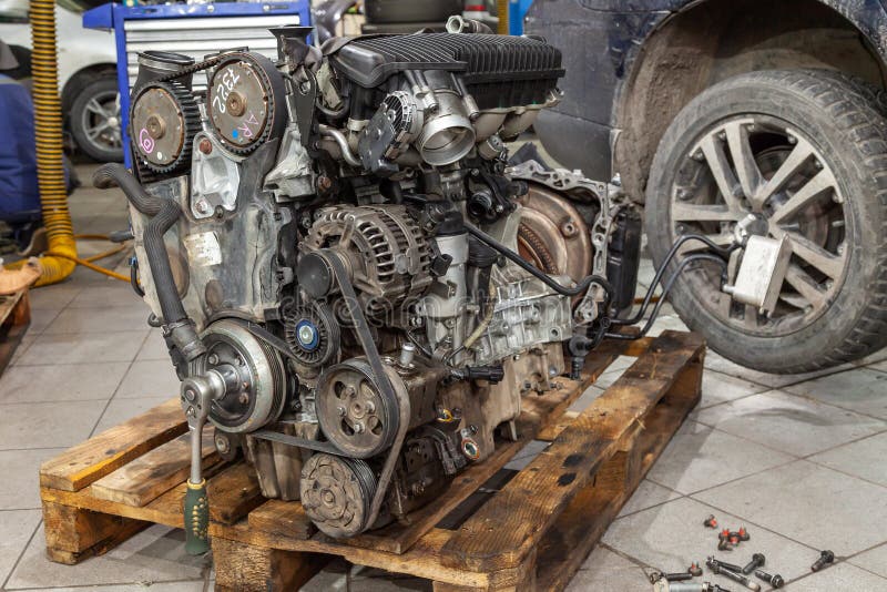 Replacement Engine Used on a Pallet Mounted for Installation on Stock ...