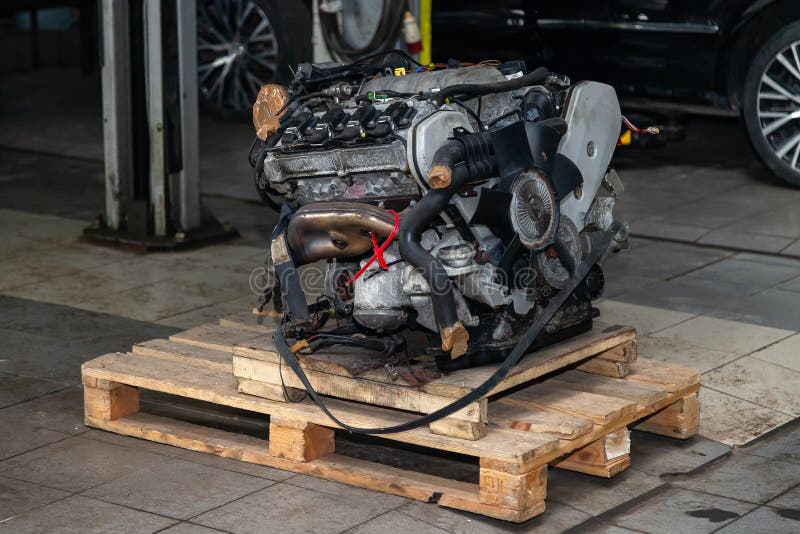 Replacement Engine Used on a Pallet Mounted for Installation on a Car ...