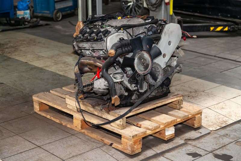 Replacement Engine Used on a Pallet Mounted for Installation on a Car ...