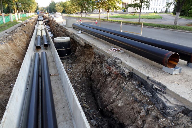 Replacement Pipes in the City.Construction of Heating Mains for ...
