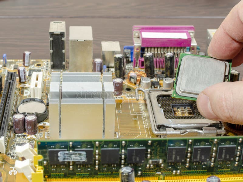 Replacement of the Processor on the Motherboard Close-up Stock Photo ...