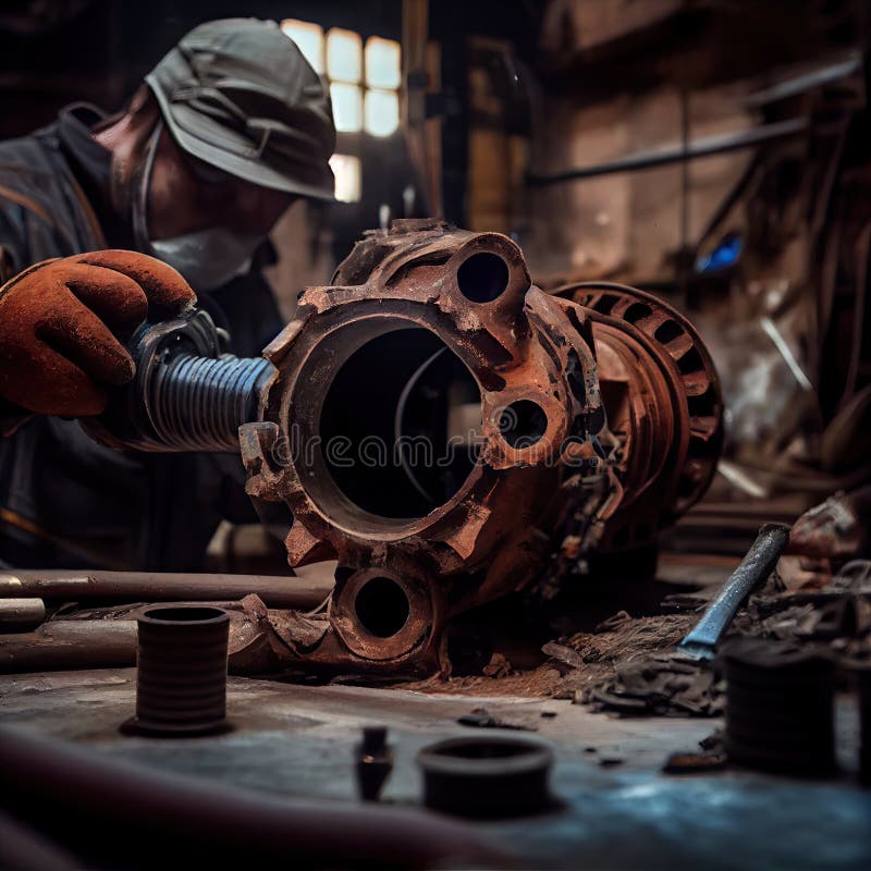 Replacement of Rusty Pipes with New and Bright in Repair Shop Stock ...