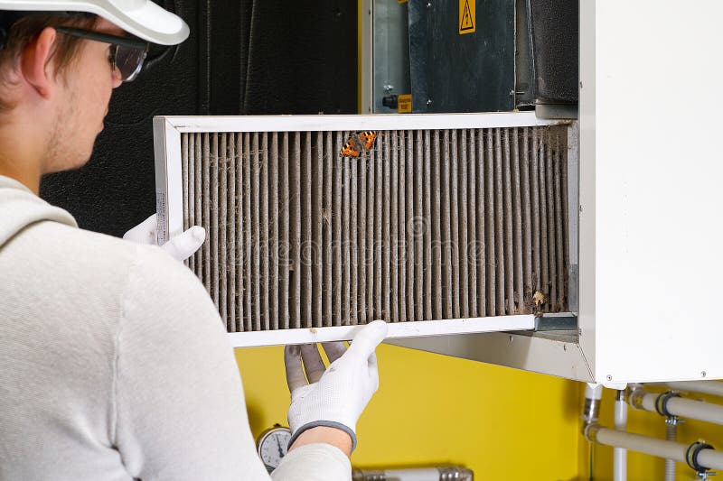 Replacing Filter in the Central Ventilation System. Hvac Filter ...