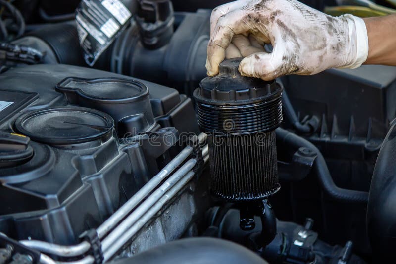 Replacing the Oil Filter on the Car. Stock Image - Image of filtration ...