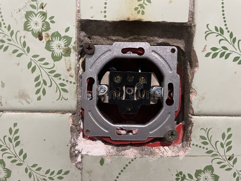 Replacing Old Flush Mounted Electrical Outlets Stock Image - Image of ...