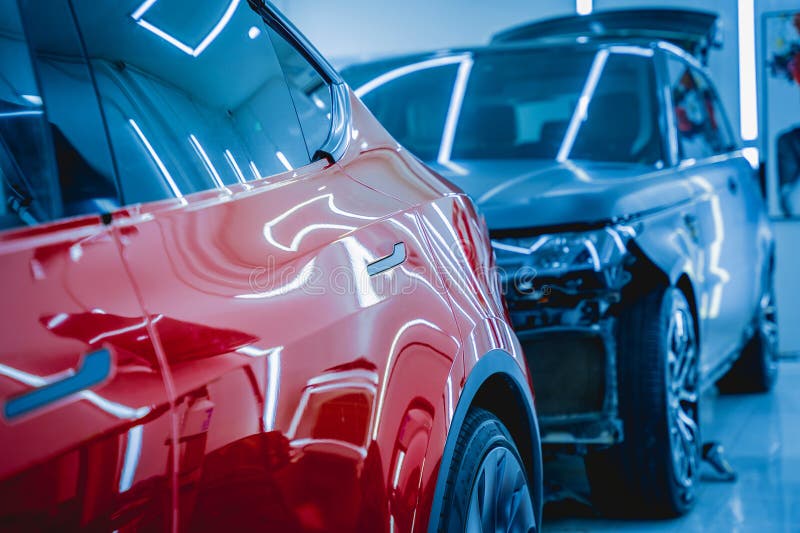 Replacing Spare Parts on a Disassembled Car in a Car Service Garage ...